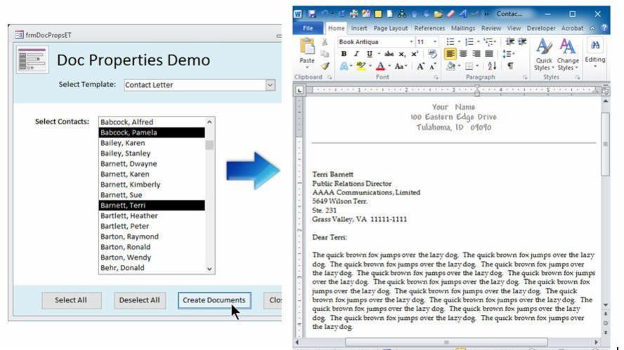 Delivering a Word Template for Use in Merging Data from Access ...