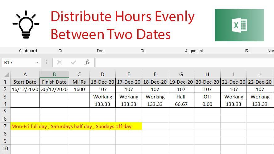 Distribute Hours Evenly Between Two Dates | Experts Exchange