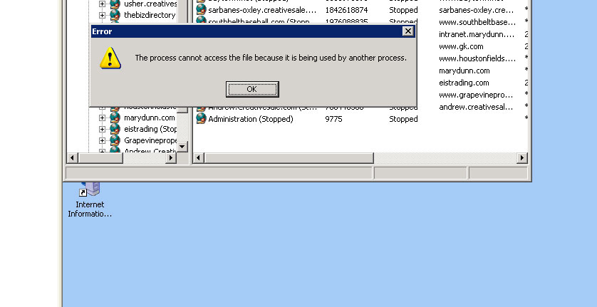 Solved The Process Cannot Access The File Because It Is Being Used By Another Process Iis 6 New