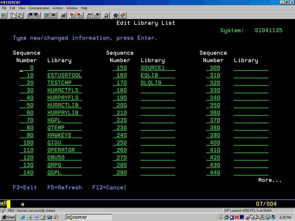 Solved: Set up default library list | Experts Exchange