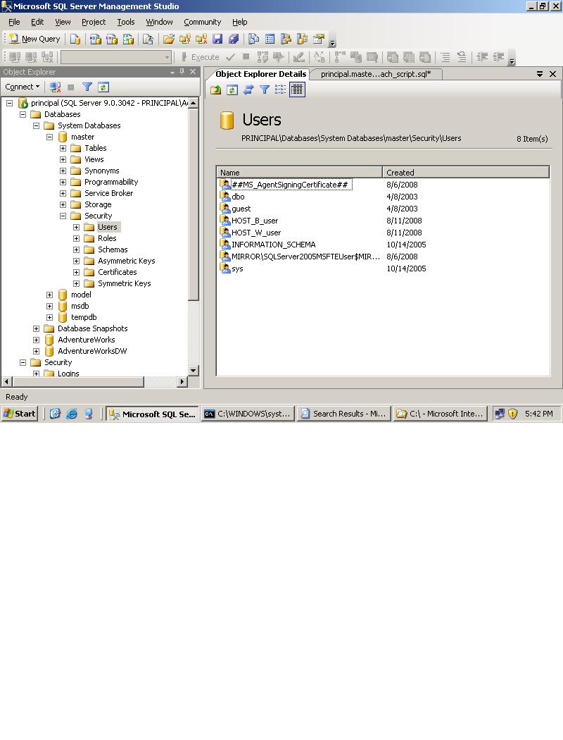 Solved: Database mirroring error | Experts Exchange