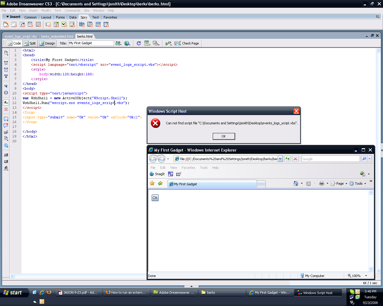 Solved: How to run an external vb script from a Sidebar Gadget using html or javascript ...