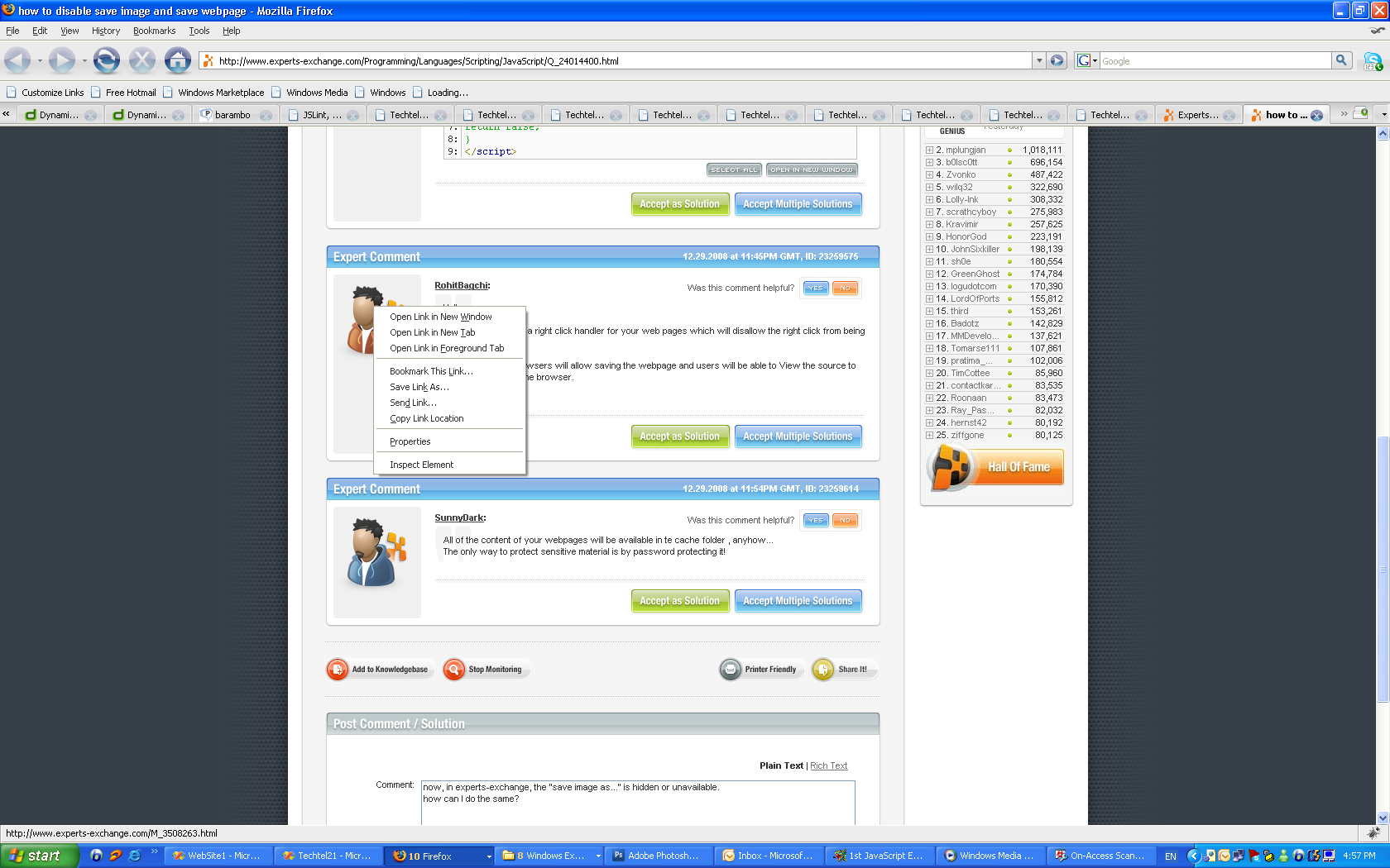 Solved: how to disable save image and save webpage | Experts Exchange