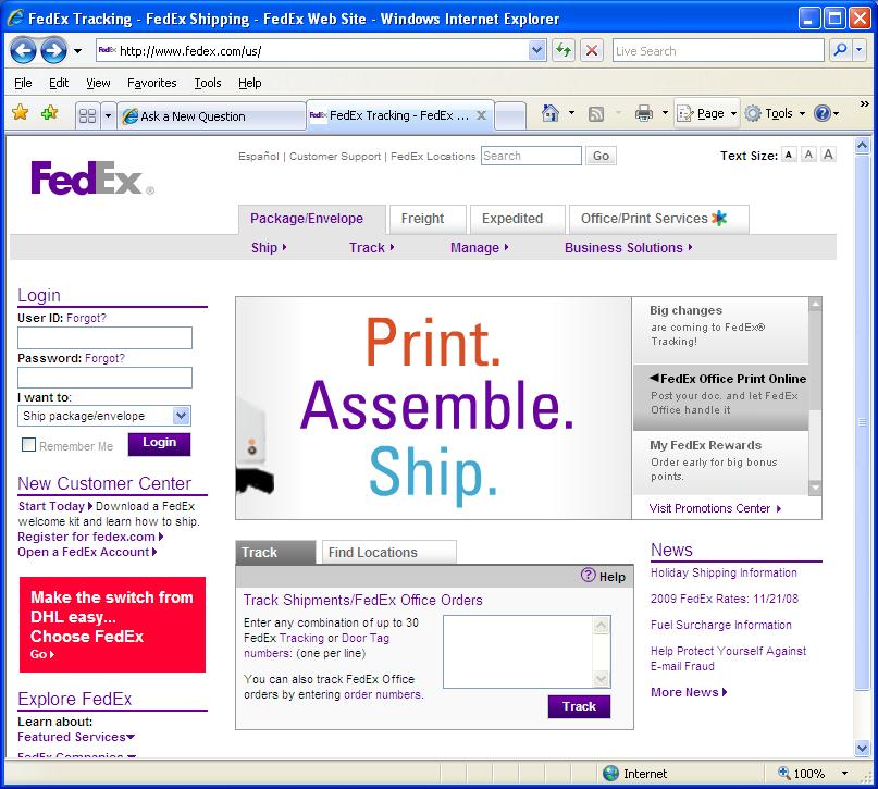 Solved: Fedex Website Problem | Experts Exchange