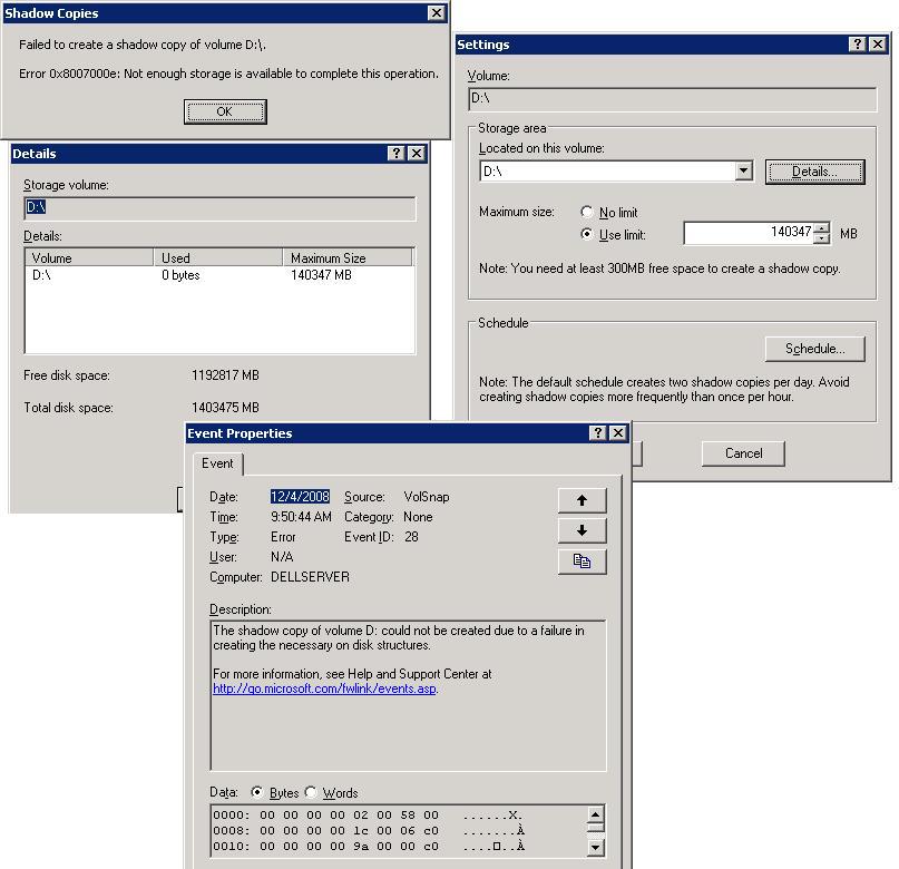 Solved: Shadow Copy of 1TB drive failing | Experts Exchange