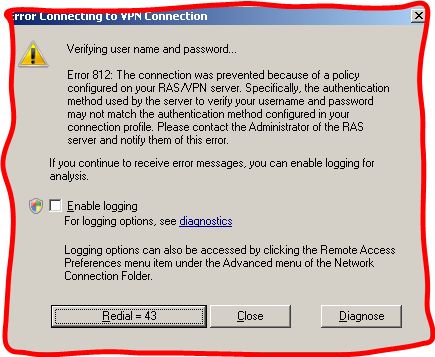 Solved: VPN Connection Error 812 | Experts Exchange
