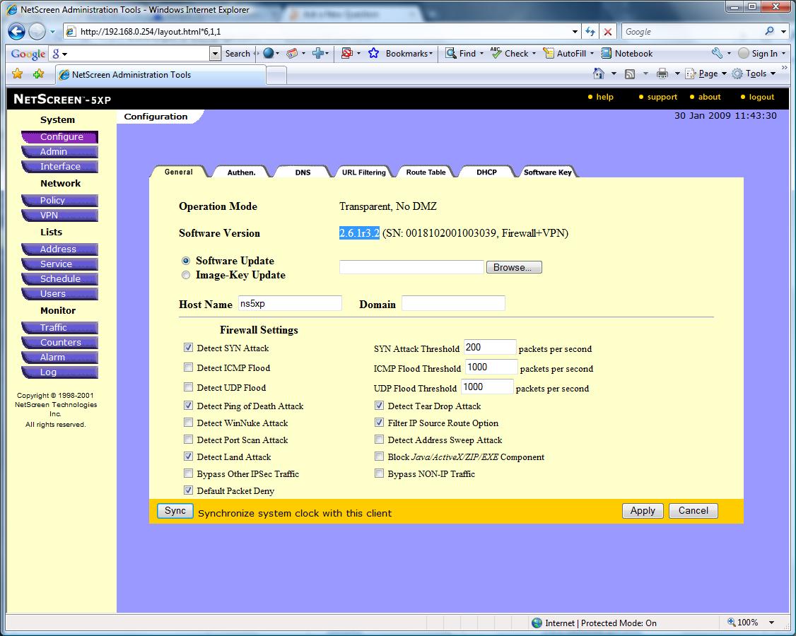 Solved: Change Operation Mode on Netscreen 5xp | Experts Exchange