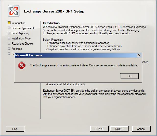 Solved: The exchange server is in inconsistent state. Only server ...