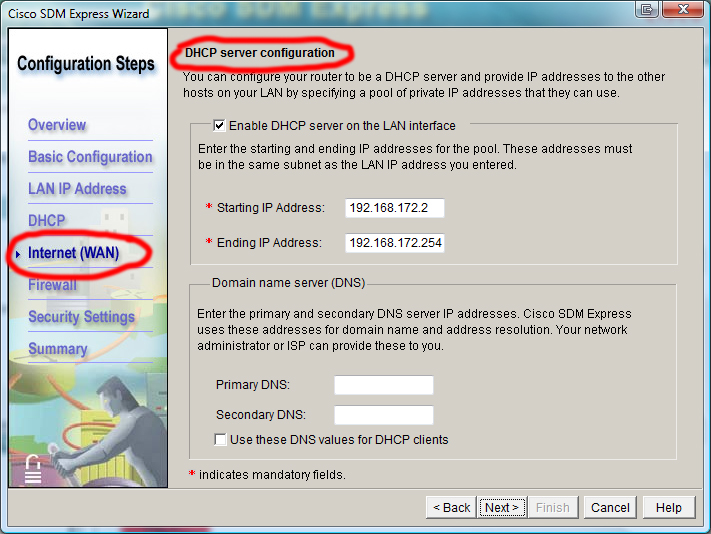 Solved: Cisco SDM Express Gets stuck on configuration step DHCP/WAN | Experts Exchange