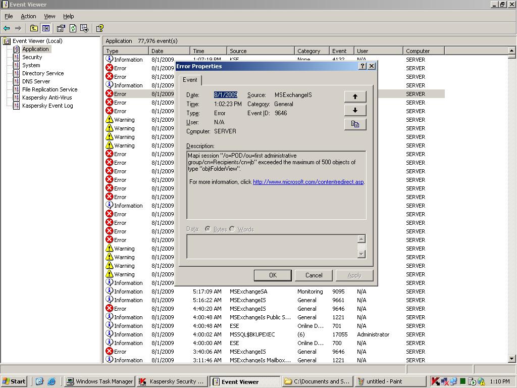 Solved: Errors on Event Viewer in Exchange Server...! | Experts Exchange