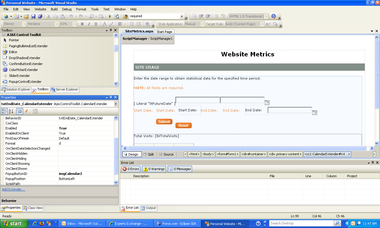 Solved: popup calendar displays over the textbox | Experts Exchange