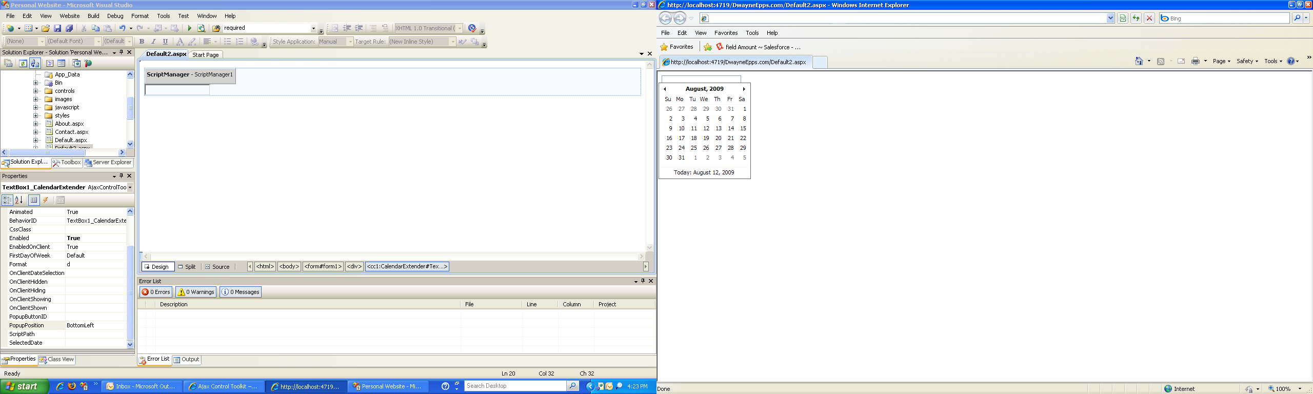 Solved: popup calendar displays over the textbox | Experts Exchange