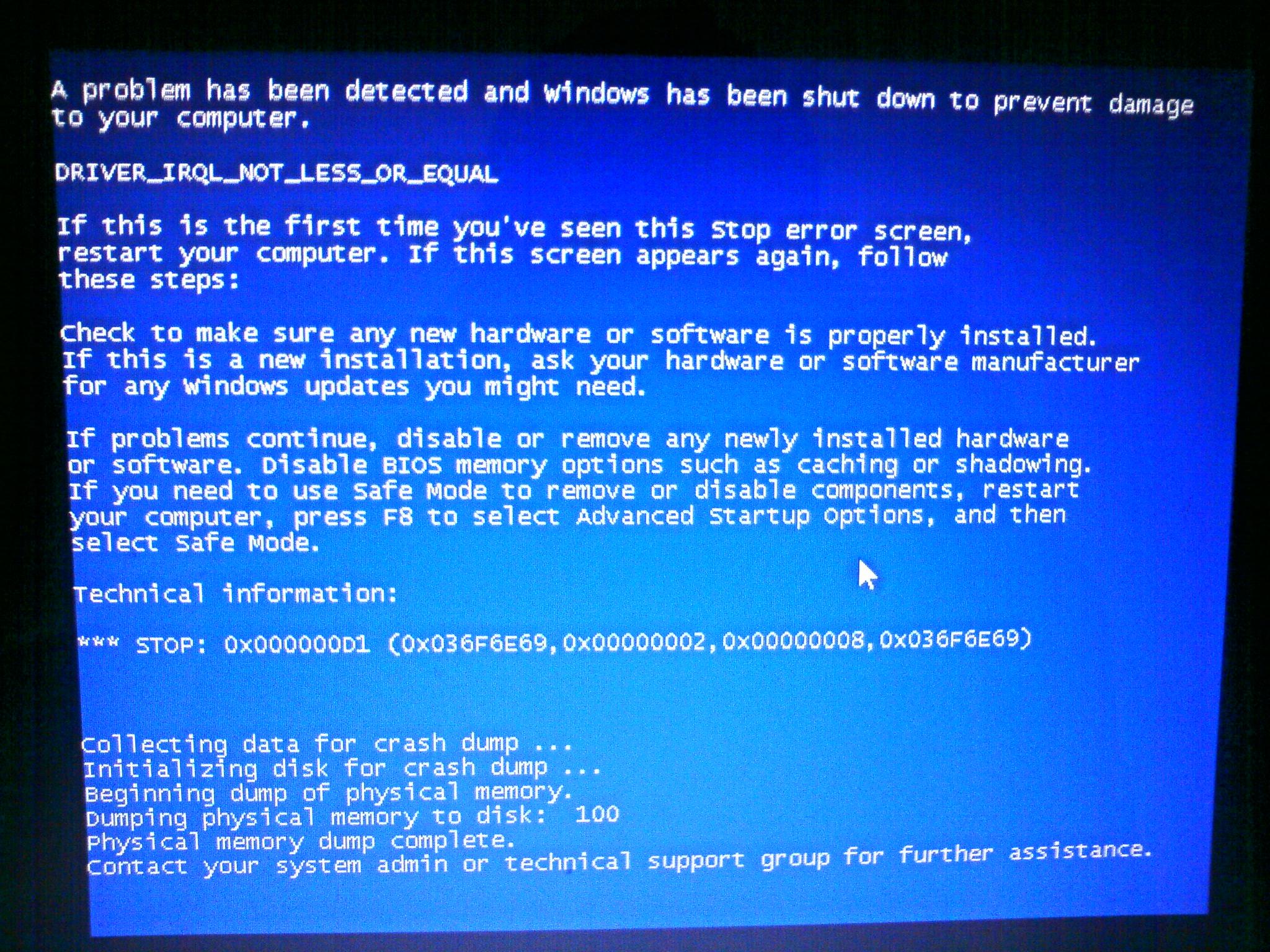 Solved: Blue Screen (Error 0x000000D1) | Experts Exchange