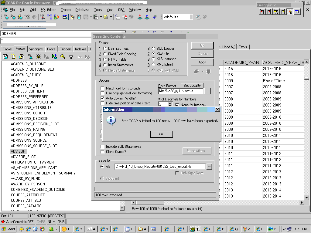 Solved: Learning Toad - freeware/commercial - quest 7 - exporting to excel - part 2 | Experts ...