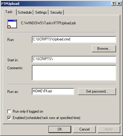Solved: FTP in Batch File not working with Windows Task Scheduler | Experts Exchange