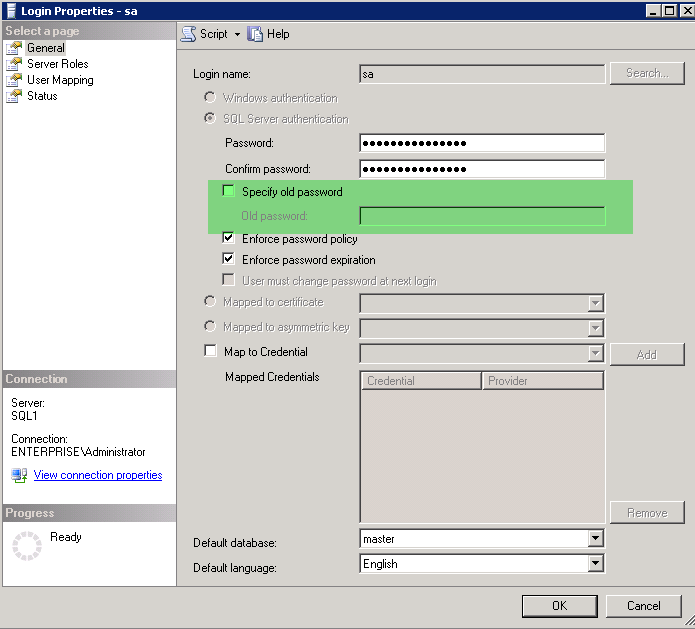 Solved: 'Specify old password' checkbox | Experts Exchange