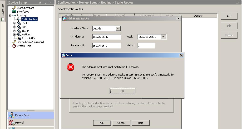 Solved: How to setup Gateway for Cisco ASA 5505 if I change the Outside connection from DHCP to ...