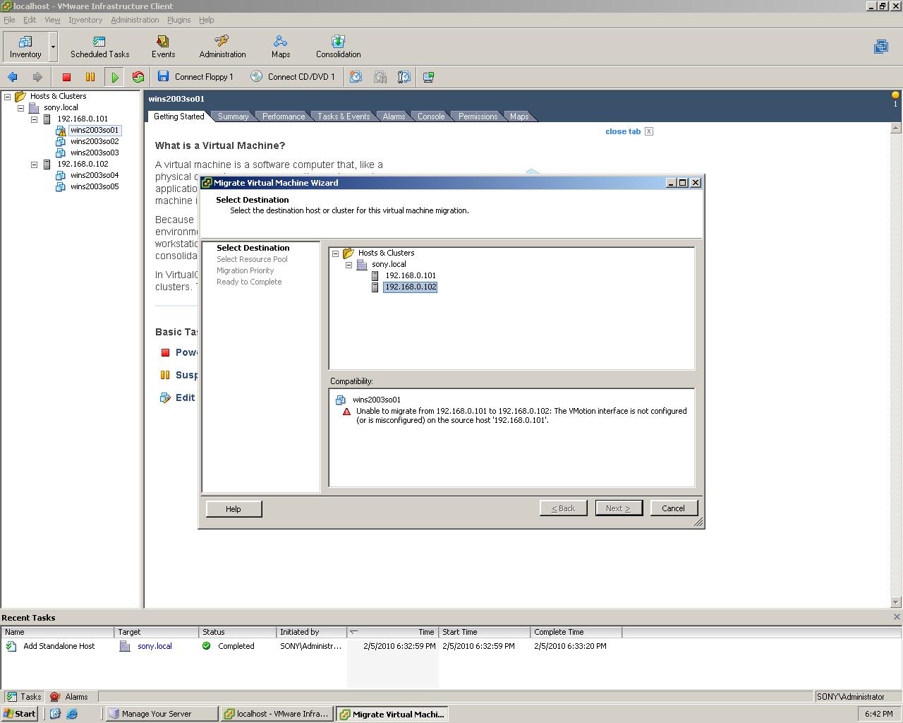 Solved: Please help with configure VMotion for vmware | Experts Exchange