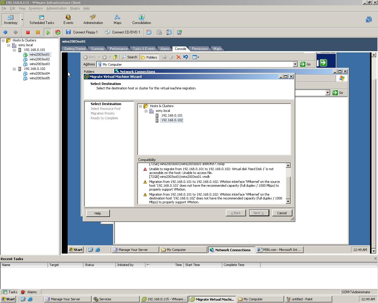 Solved: Please help with configure VMotion for vmware | Experts Exchange