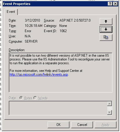 Solved: ASP.NET Event Log error: 1062 | Experts Exchange