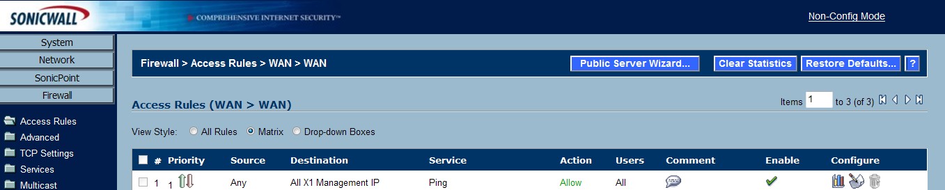 How do I enable ping on the WAN interface of a Sonicwall Tz190