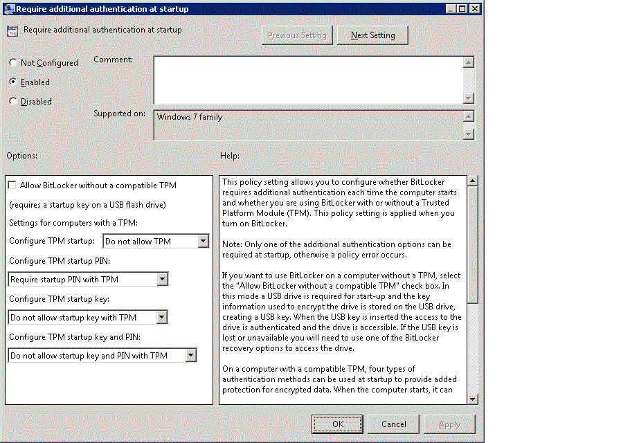 Group Policy settings for BitLocker startup options are in conflict ...