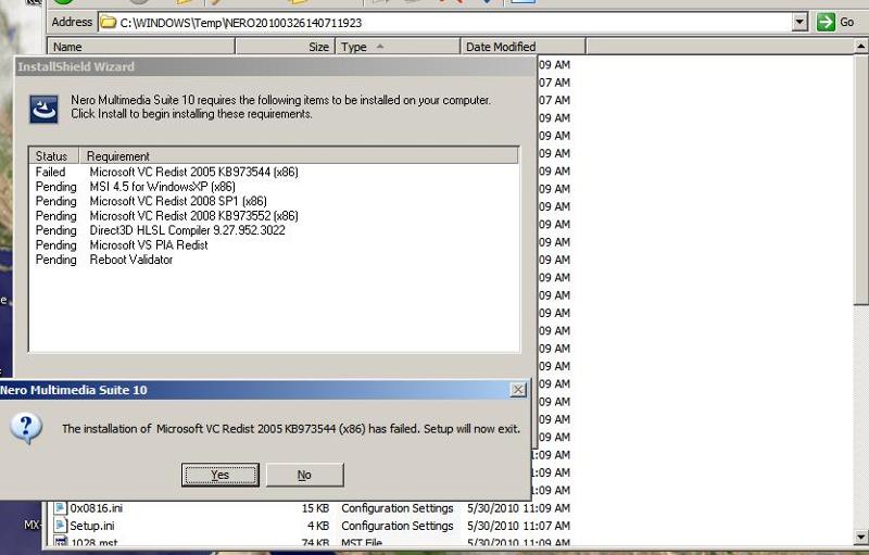 Solved: installing Nero 10 getting C++ error VC redist 2005 KB973544 ...