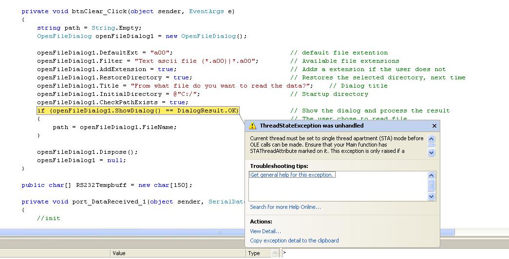 Solved: Thread State exception in C# | Experts Exchange