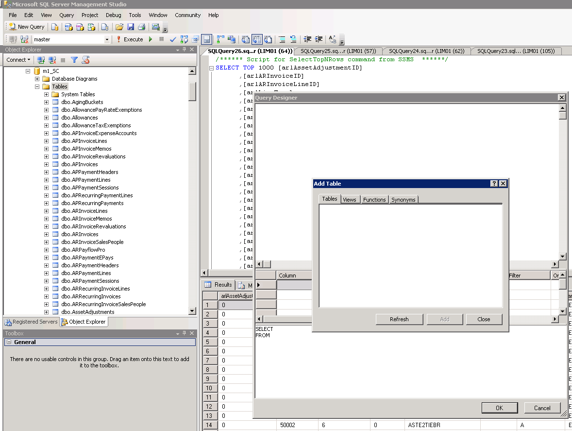 Solved: SSMS no tables shown in Query Designer | Experts Exchange