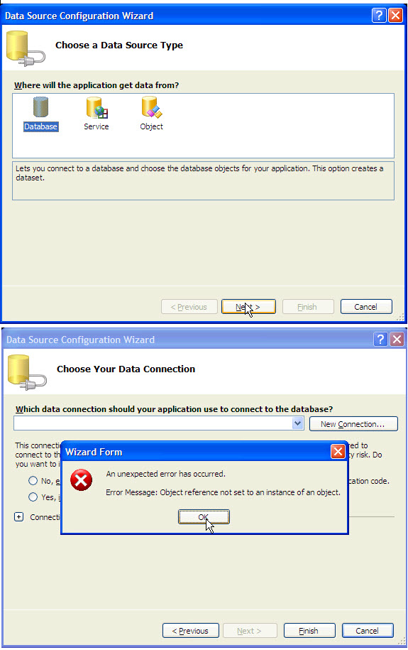Solved Data Source Configuration Wizard An Unexpected Error Vb 2008 1863