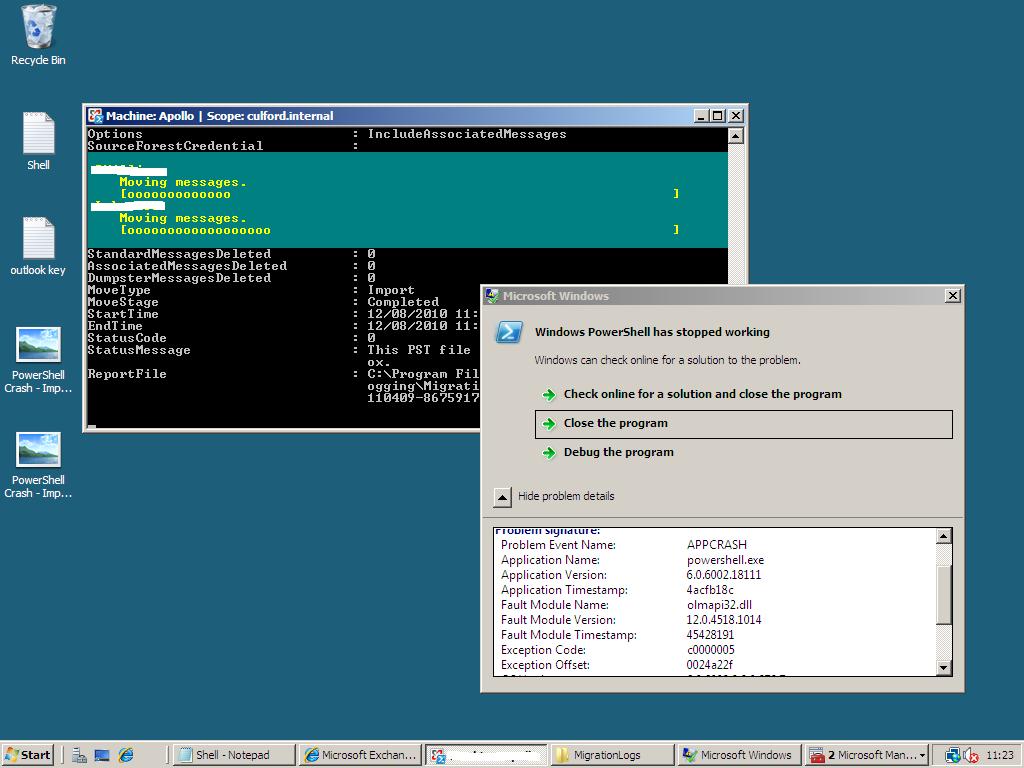 Solved: PowerShell Crashes during Import-Mailbox | Experts Exchange