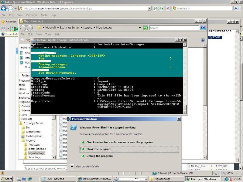 Solved: PowerShell Crashes during Import-Mailbox | Experts Exchange