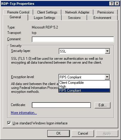 Solved: Enforce/Enable FIPS 140-2 Terminal Services 2003 | Experts Exchange