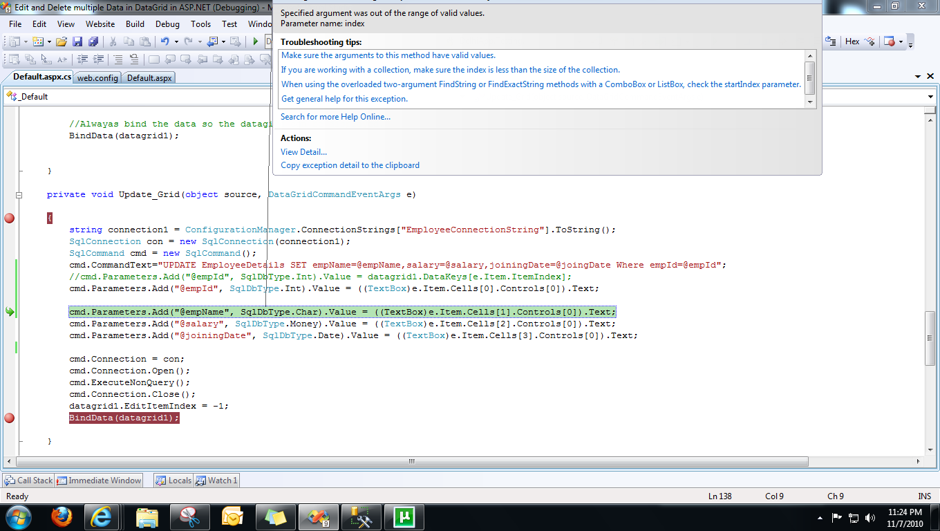 Solved Specified Argument Was Out Of The Range Of Valid Values Parameter Name Index Experts