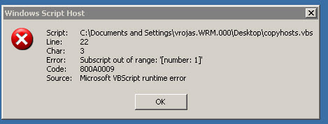 Solved: VBS script error 800A0009 Subscript out of range | Experts Exchange