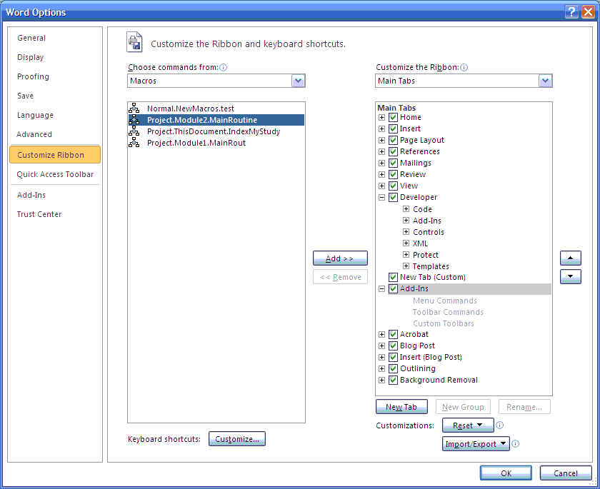 Solved: Word 2010. Adding VBA macros in the "Add-ins" tab of the Ribbon ...