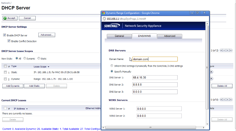 Solved: Sonicwall DNS setting in Sonicwall DHCP | Experts Exchange