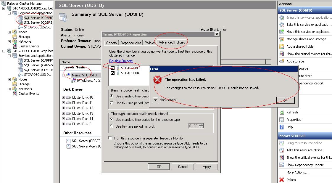 Solved: remove the [Primary Node] from the possible owners list in the failover cluster instance ...