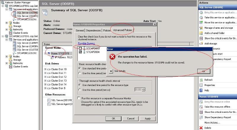 Solved: remove the [Primary Node] from the possible owners list in the failover cluster instance ...