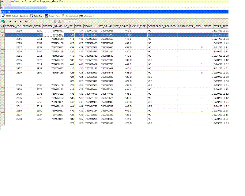 Solved: slow select on V$BACKUP_SET_DETAILS | Experts Exchange