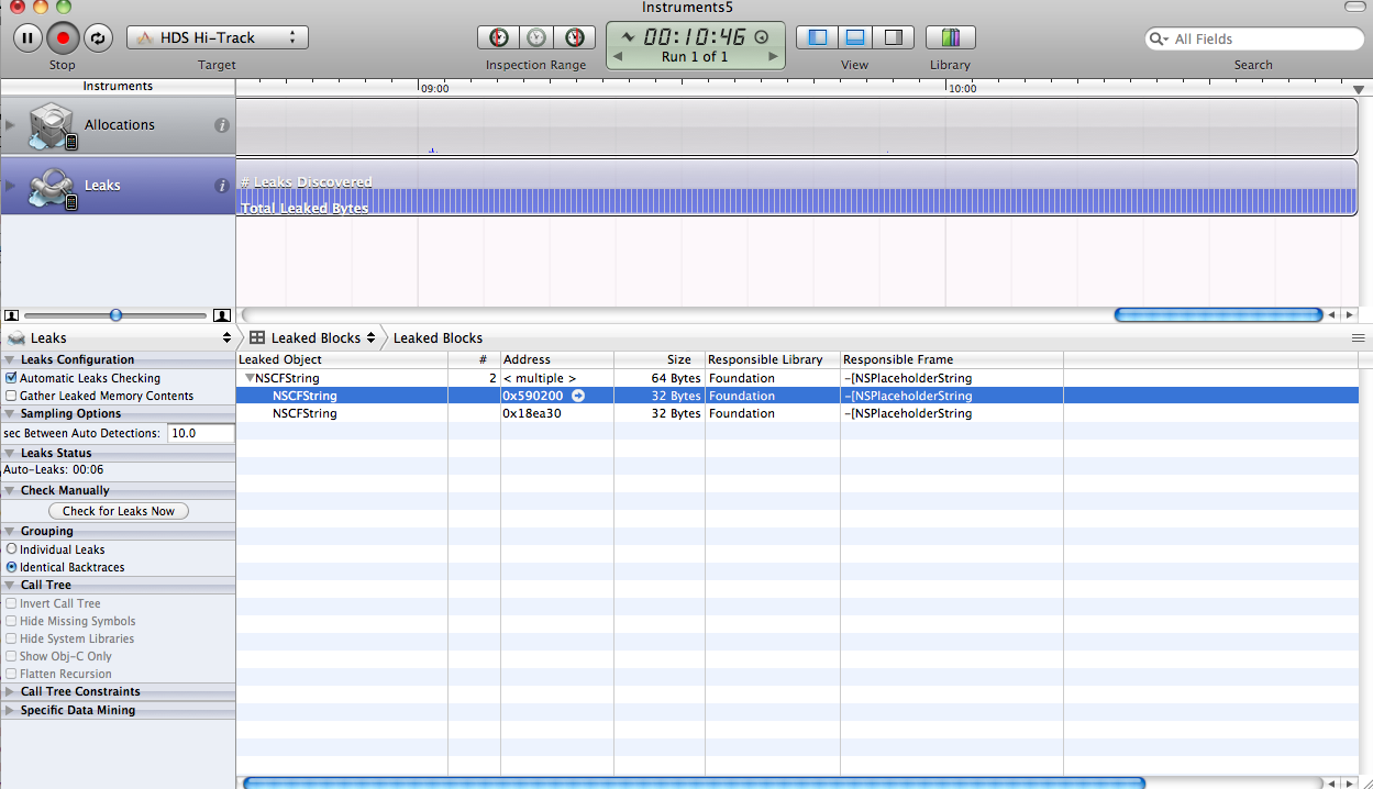 Solved Objective C Test For Memory Leak With Instruments Tool