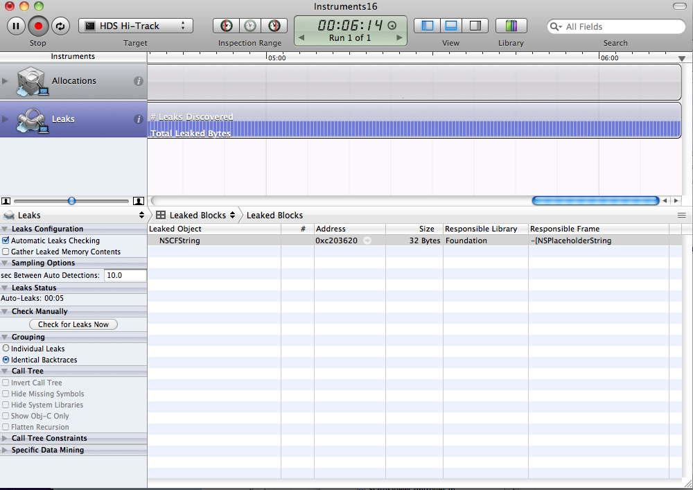 Solved Objective C Test For Memory Leak With Instruments Tool
