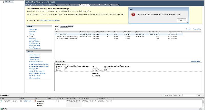 Solved: Error when adding datastore in VMware ESXI 5 | Experts Exchange