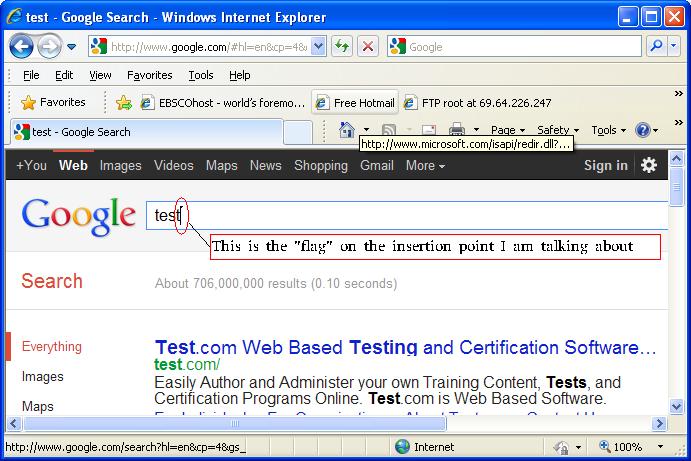 Solved: Blinking insertion point marker has small flag at top right ...