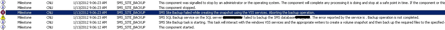 Solved: SCCM 2007 SQL Server Backup Failed Error using VSS Services | Experts Exchange