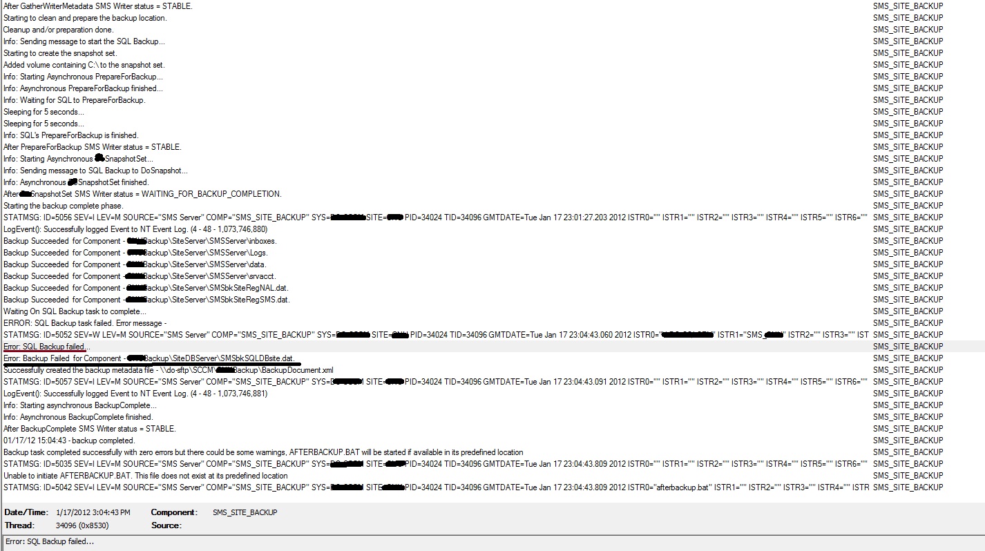 Solved: SCCM 2007 SQL Server Backup Failed Error using VSS Services | Experts Exchange