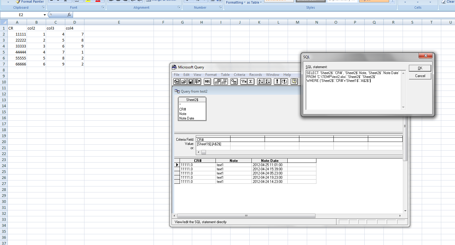 Solved: Excel ODBC Query: Use cell contents in where clause | Experts ...