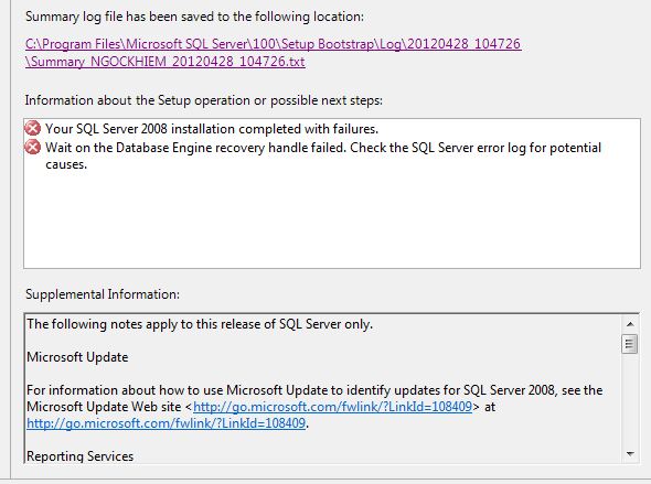 Solved: SQL server express 2008 installation failed | Experts Exchange