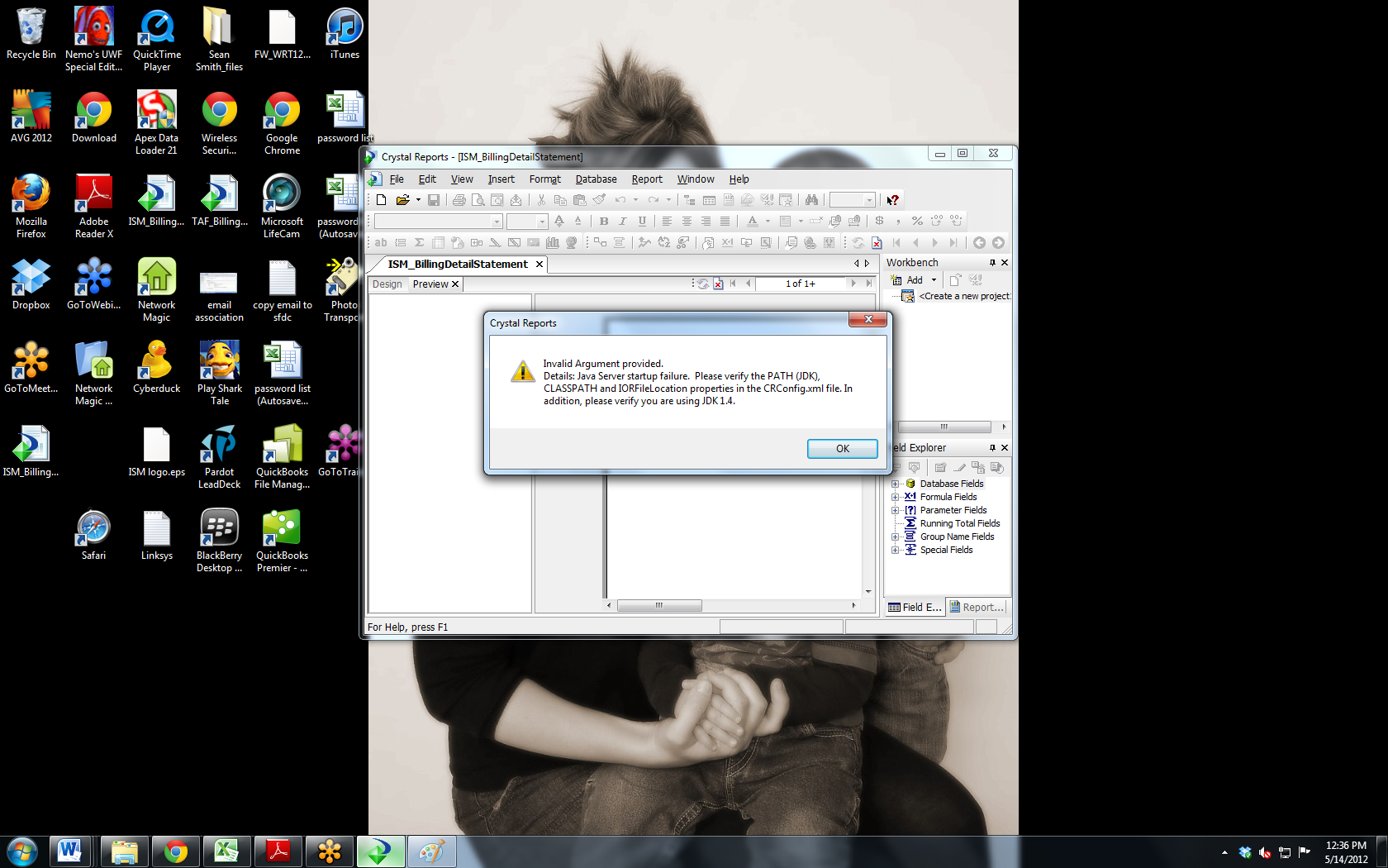 Solved: Crystal Reports (Invalid Argument provided) | Experts Exchange