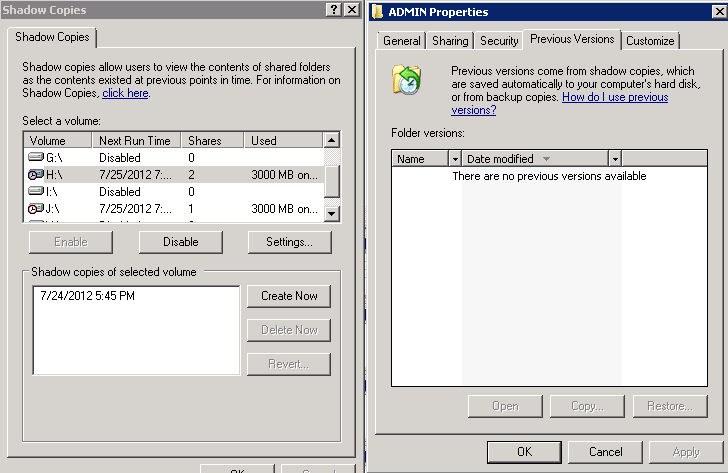 Solved: Shadow Copies not showing Previous Versions | Experts Exchange
